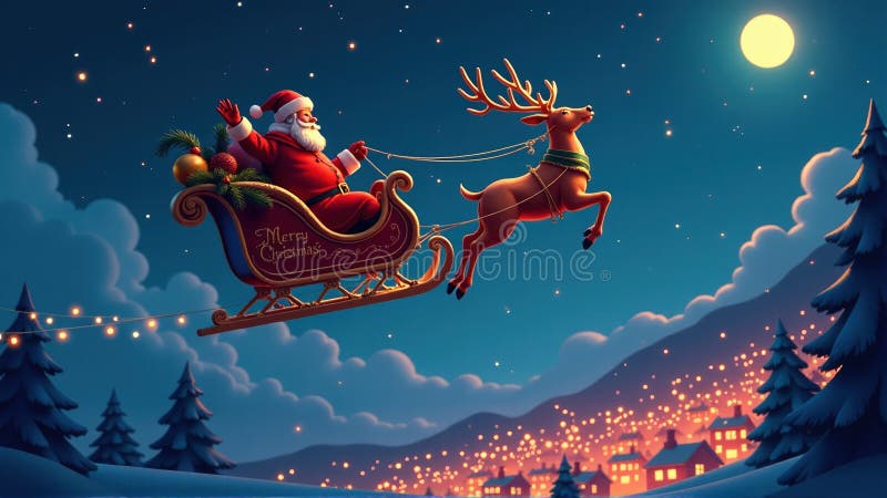 Santa Claus Flying through the Night Sky. Stock Illustration ...