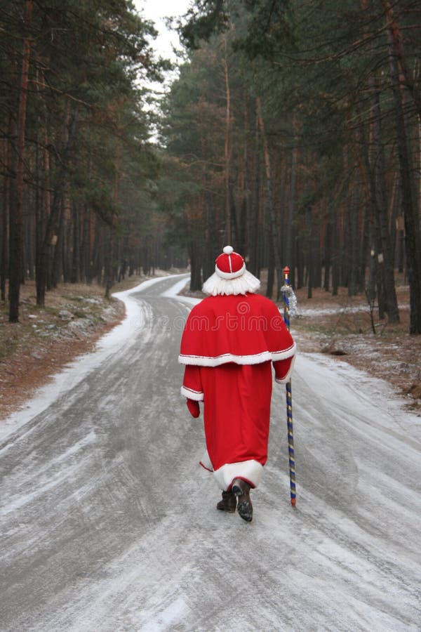 Santa Claus on Forest Road 6 Stock Image - Image of saint, forest: 6653635