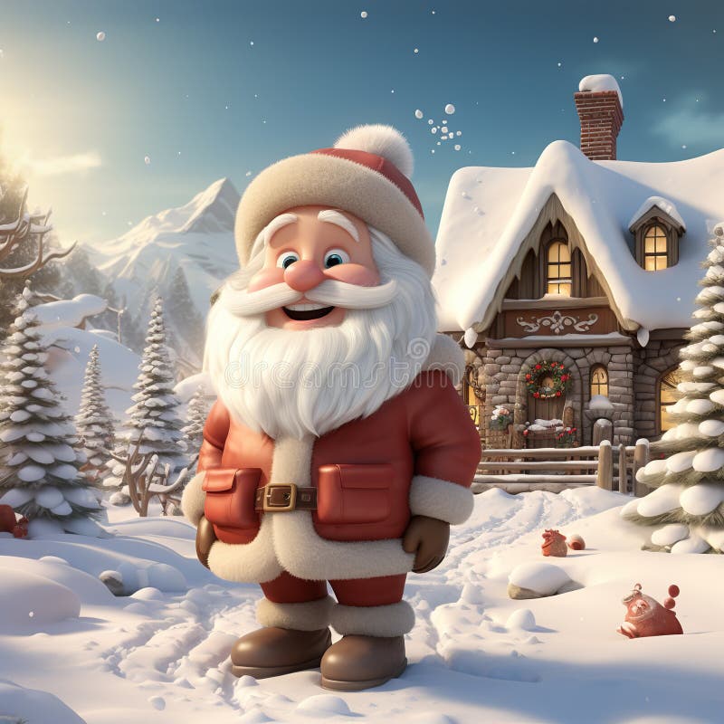 Santa Claus in Front of a House in the Mountains. 3d Render. Generative ...