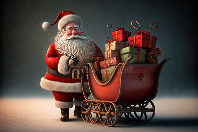 Santa Claus in Front of a Sleigh Filled with Gifts Stock Illustration ...