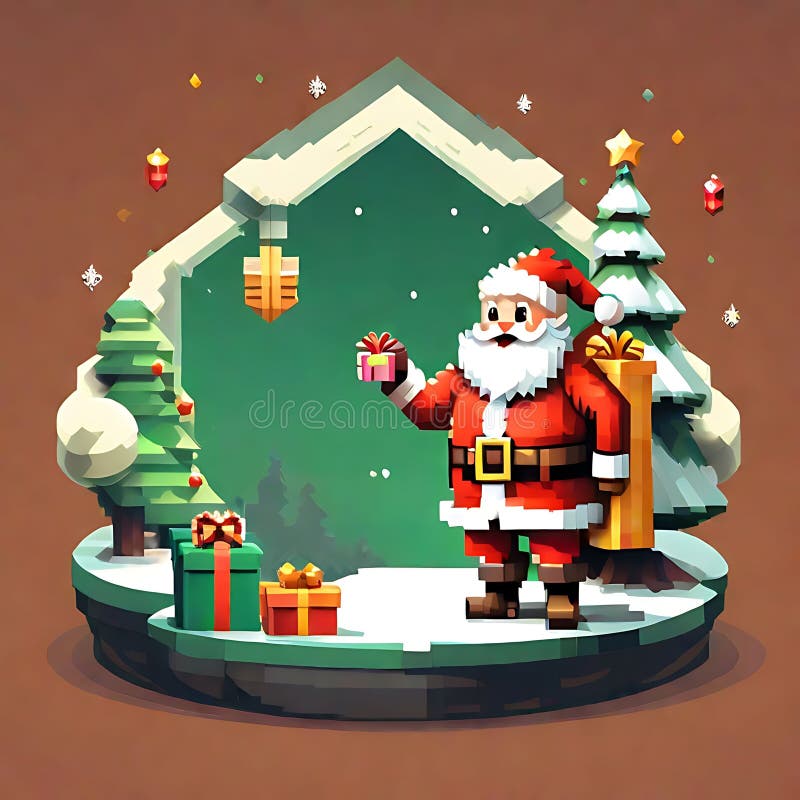 Santa Claus and Gift Box Pixel Art Style. Generative AI Stock ...