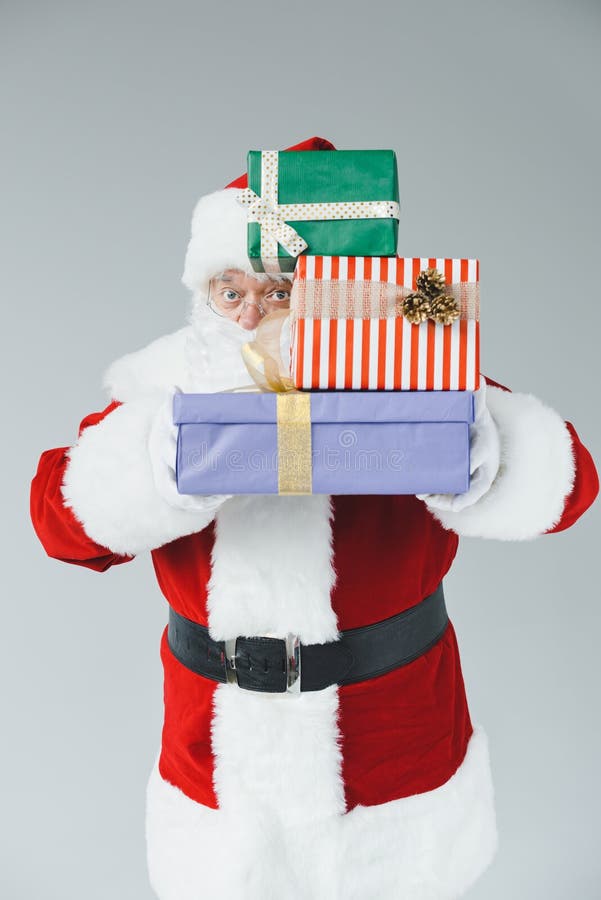 Santa Claus with Gift Boxes Stock Photo - Image of festive, christmas ...