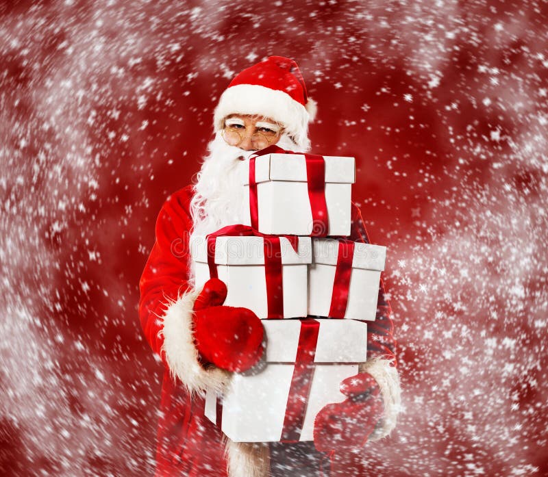 Santa Claus with Gift Boxes Stock Image - Image of blizzard, festival ...