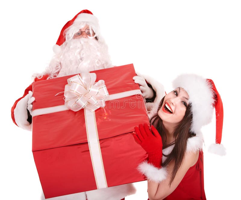 Santa Claus and Girl with Big Gift Box. Stock Image - Image of year ...