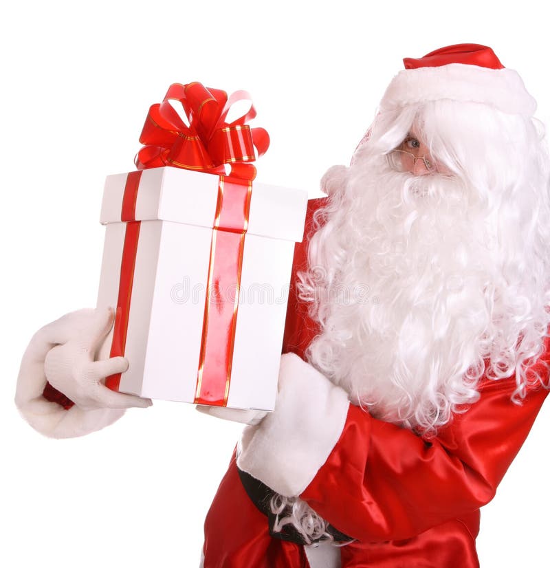 Santa Claus Giving Gift Box with Red Bow. Stock Photo - Image of senior ...