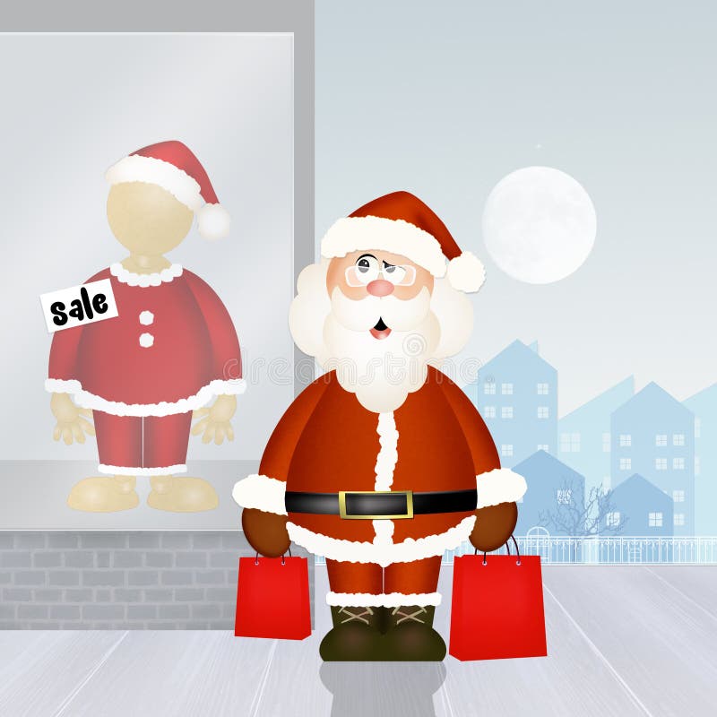 Santa Claus goes shopping stock illustration. Illustration of claus ...