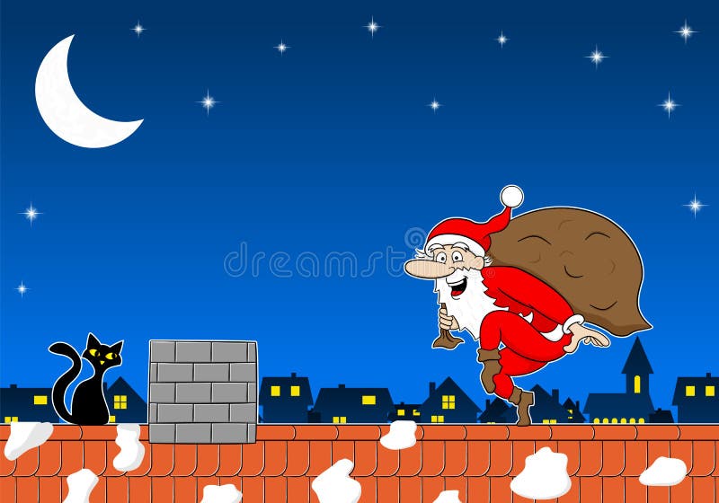 Santa claus goes on tiptoe stock vector. Illustration of moon - 63257187