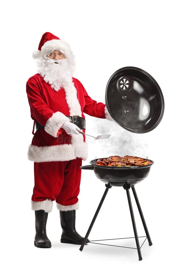 Santa Claus Grilling Meat on a Bbq Stock Photo - Image of claus ...