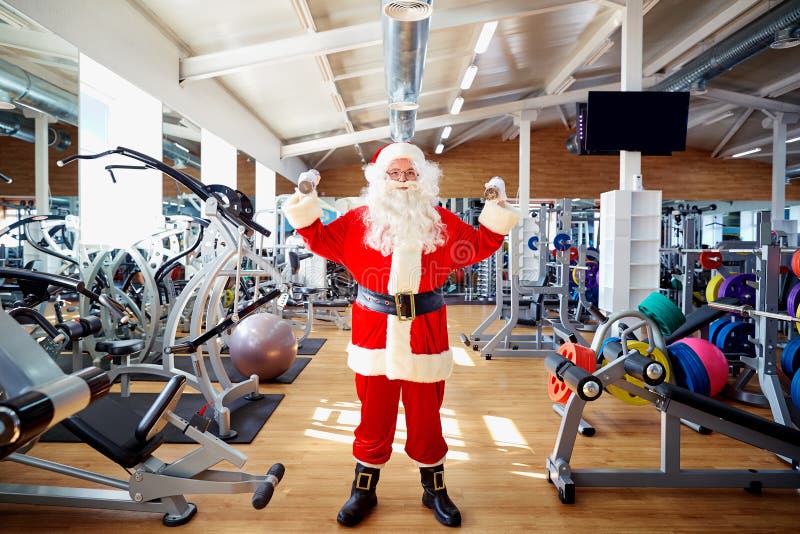 Santa Claus in the Gym Doing the Exercises Stock Image - Image of ...