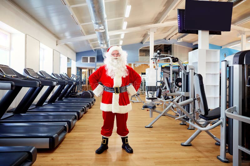 Santa Claus in the Gym Doing Exercises Stock Photo - Image of sport ...