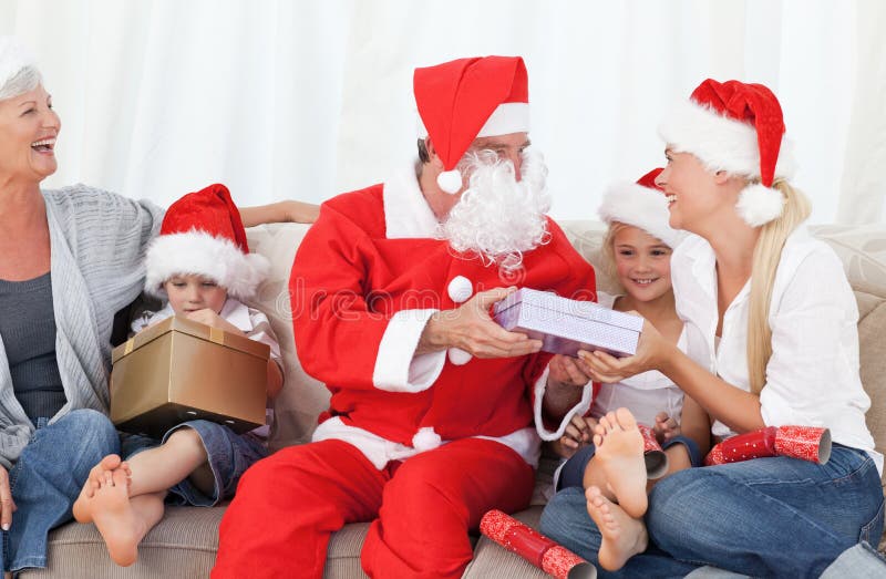 Santa Claus with a Happy Family Stock Image - Image of days, giving ...