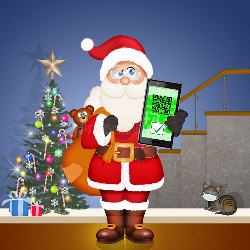 Santa Claus Has the Green Pass on His Mobile Stock Illustration ...