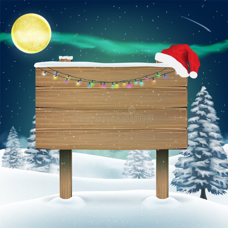 Santa Claus Hat on Wood Board Sign Stock Vector - Illustration of ...