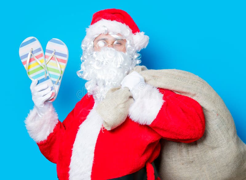 Santa Claus Have Holding Flip Flops Stock Image - Image of december ...