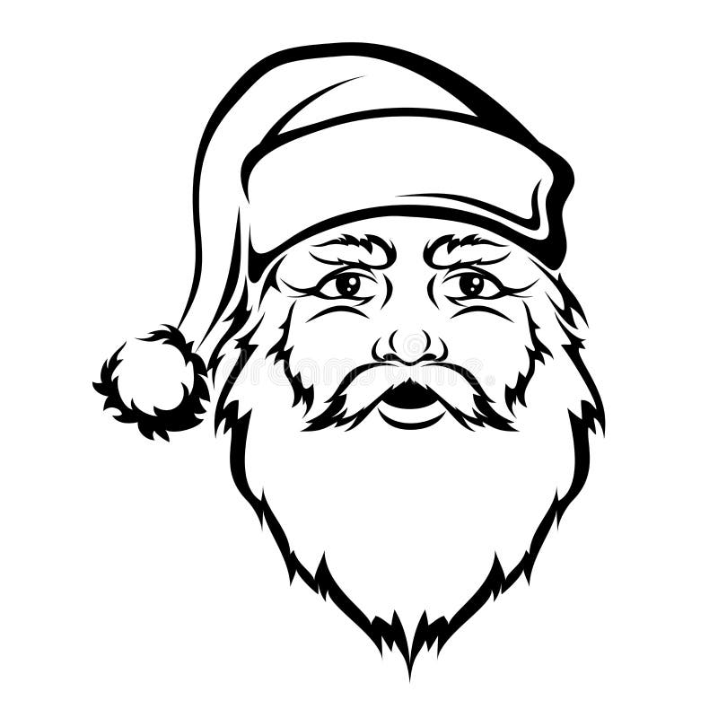 Santa Claus Head. Vector Black Contour. Christmas Illustration. Stock ...