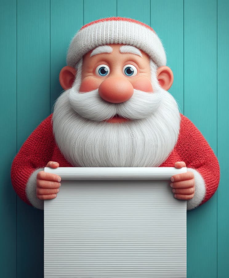Santa Claus Holding a Blank White Sign Against a Solid Blue Background ...