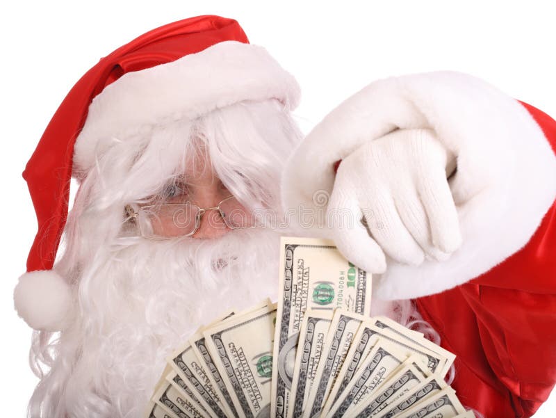Santa Claus Holding Dollar Banknote. Stock Image - Image of currency ...