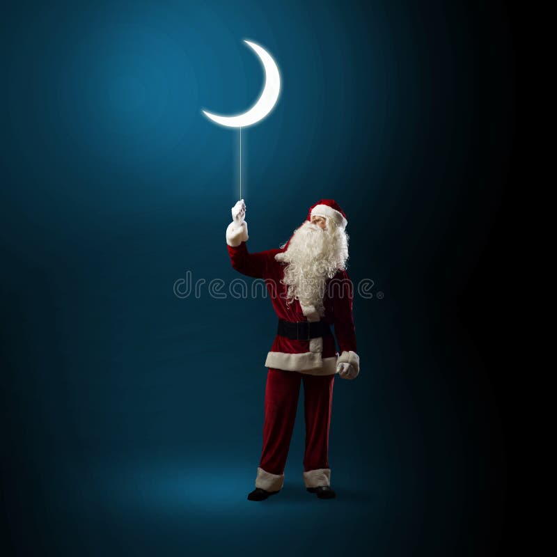 Santa Claus Holding a Shining Moon Stock Photo - Image of glow, festive ...