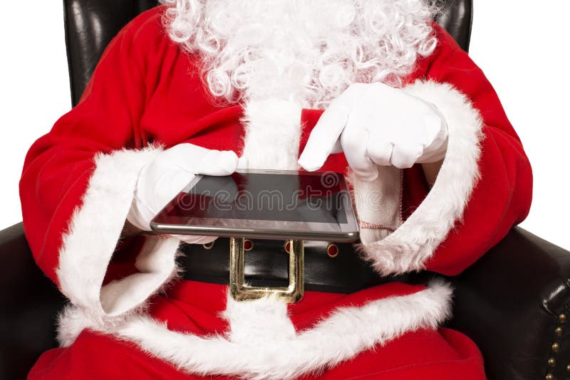 Santa Claus is Holding and Touching a Tablet. Stock Image - Image of ...