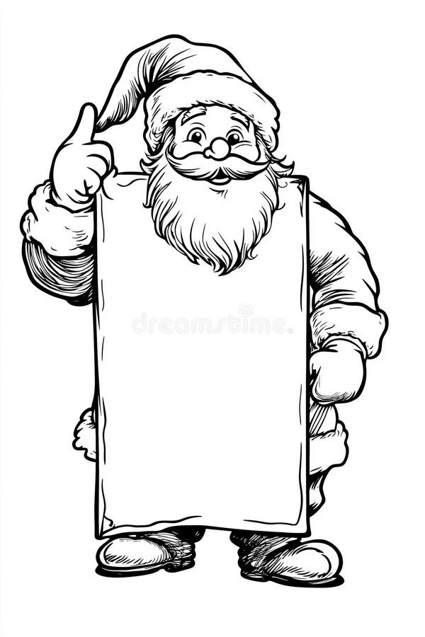 Santa Claus Holds a Blank Sign Coloring Book Stock Illustration ...