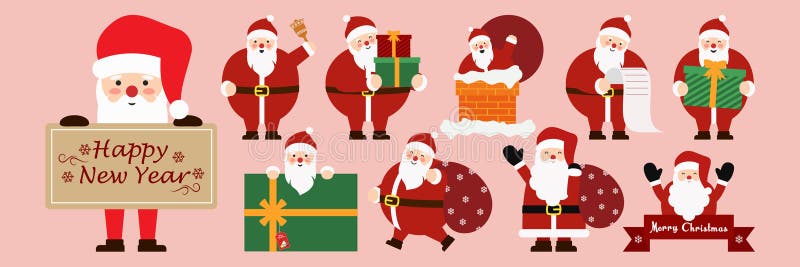 Santa Claus Illustrations with Various Expressions and Activities Stock ...