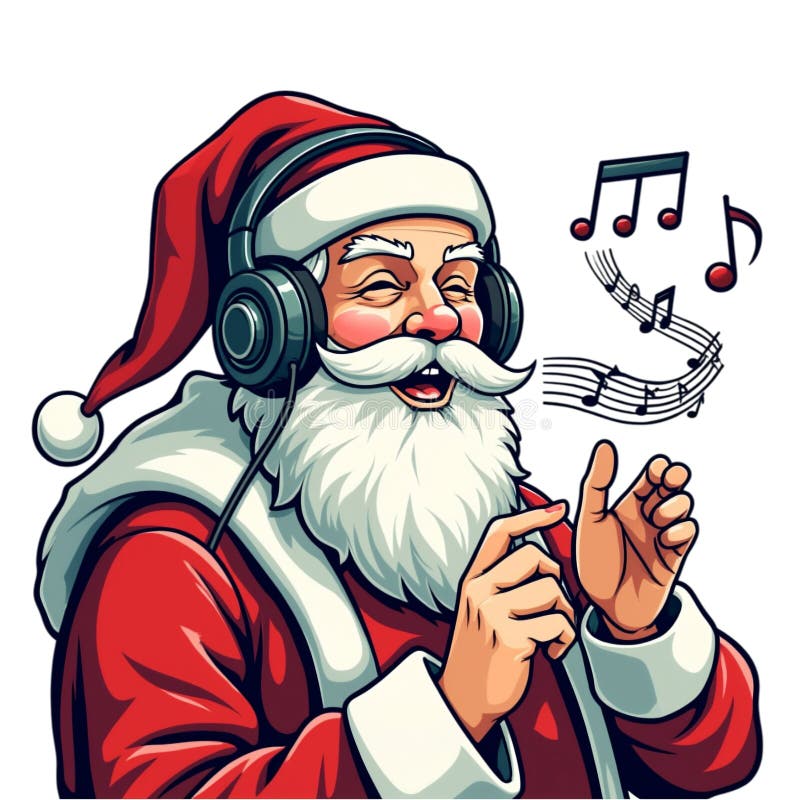 Santa Claus is Joyously Wearing Headphones while Surrounded by Musical ...
