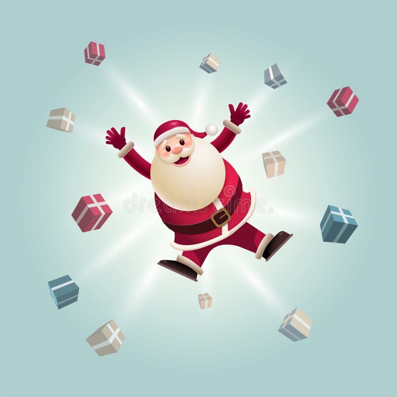 Santa Claus Jumping with Gift Boxes Stock Vector - Illustration of ...