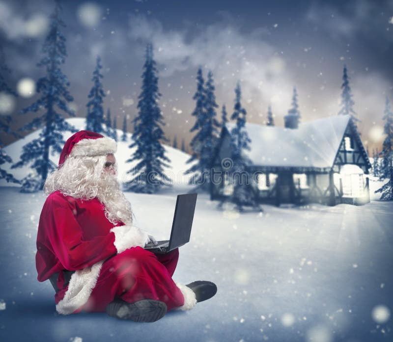 Santa Claus with laptop stock image. Image of connectivity - 45888731