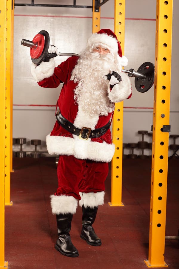 Santa Claus Lifting Weights in Gym Stock Photo - Image of healthy ...