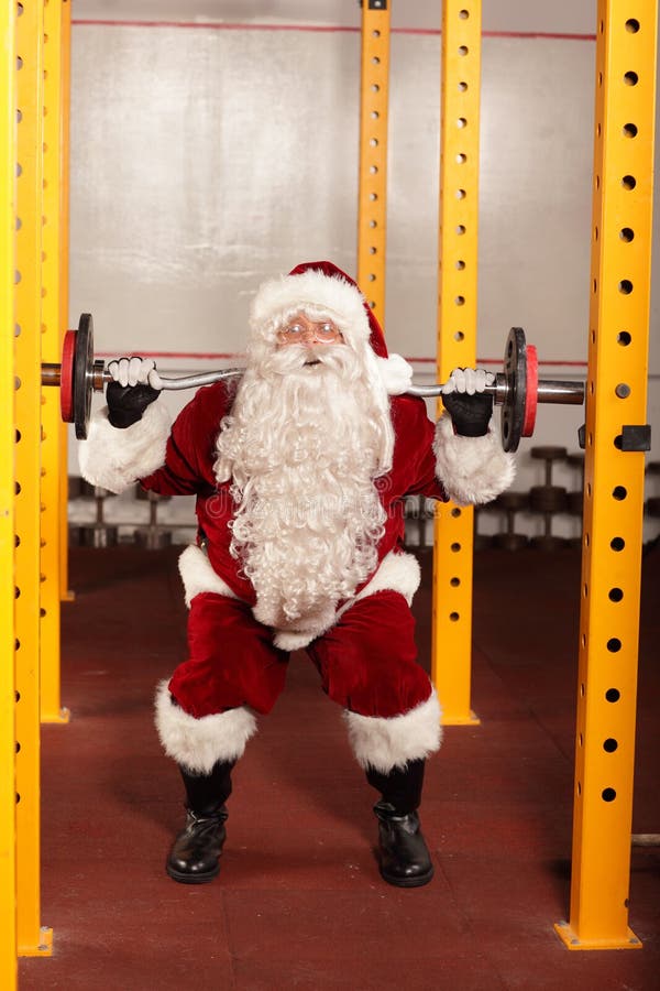 Strongman - Santa Claus Lifting Weights in Gym Stock Image - Image of ...