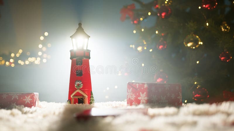Santa Claus Lighthouse Flashes on Christmas Night Stock Illustration ...