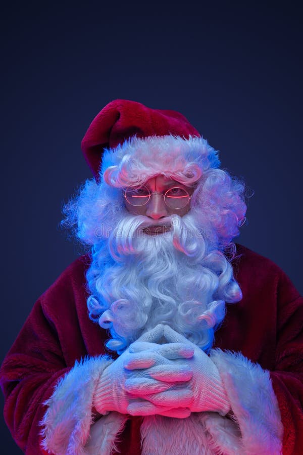 Santa Claus with Long Beard and Glasses Staring at Camera Stock Image ...