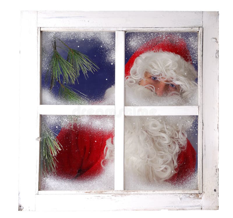 Santa Claus Looking from Behind a Window Stock Image - Image of season ...
