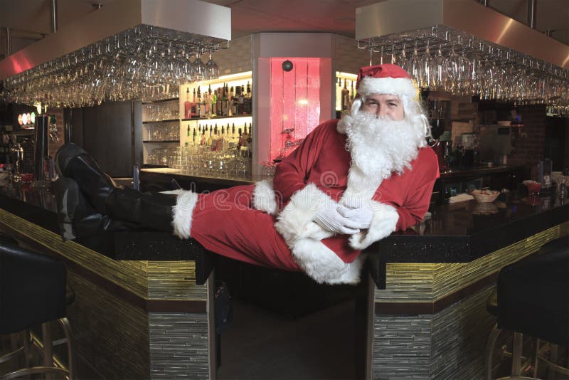 Santa Claus Looking at Camera in the Bar Stock Photo - Image of claus ...