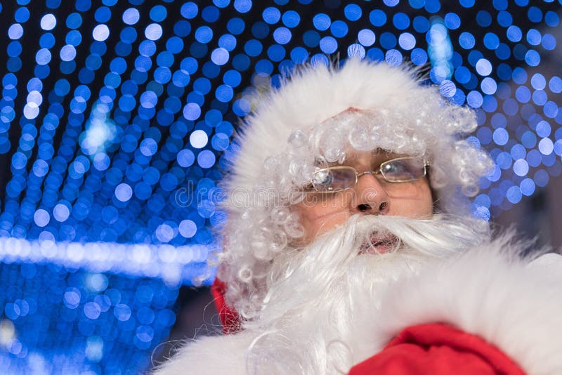 Santa Claus Magic Christmas Lights in Night Stock Photo - Image of ...