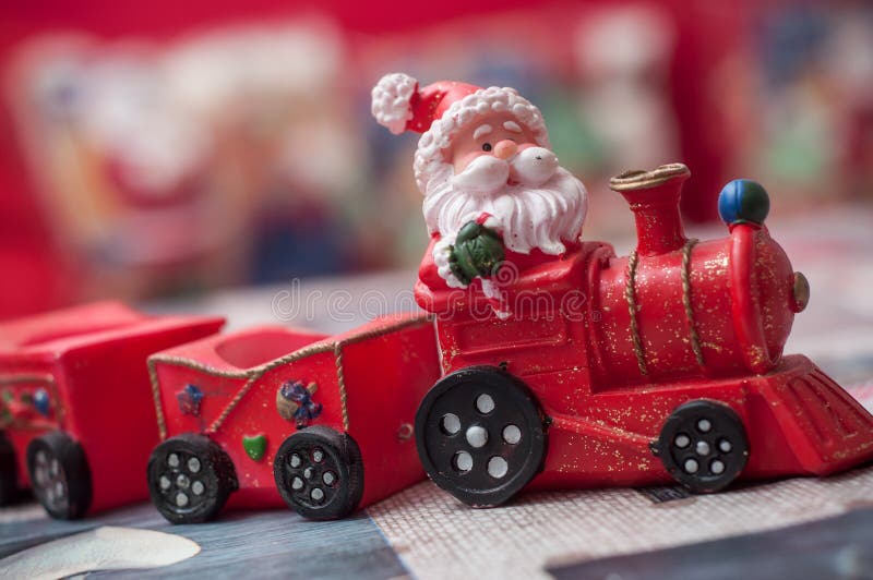 Santa Claus on Miniature Toy Train Stock Image - Image of closeup ...