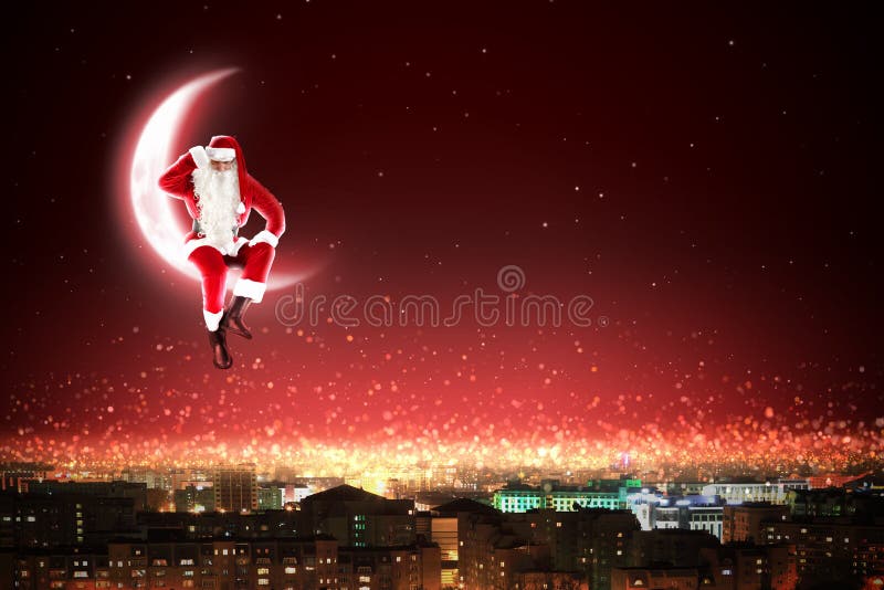 Santa on the moon stock photo. Image of holiday, deer - 30094056