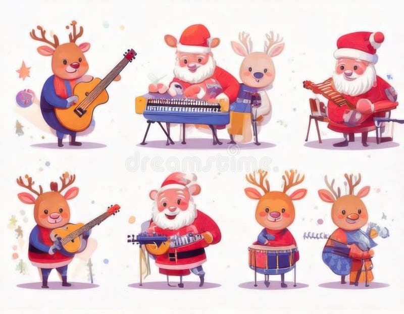 Santa Claus Musicians Playing Music at 14-11-2024 Stock Illustration ...