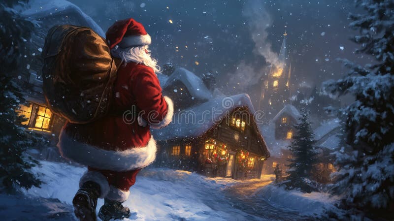 Santa claus in the night stock illustration. Illustration of christmas ...