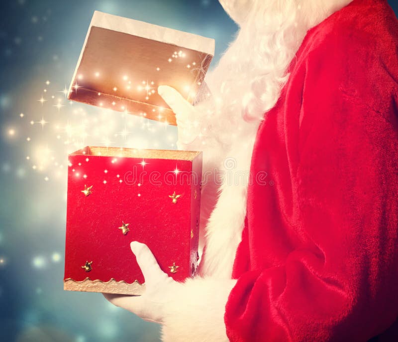 Santa Claus Opening a Big Christmas Gift Stock Image - Image of opening ...