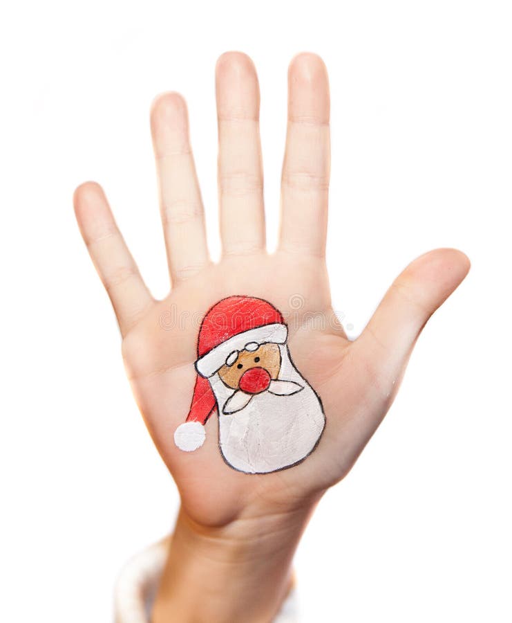 Santa Claus Painted on Kid S Hand Stock Photo - Image of hand, girl ...