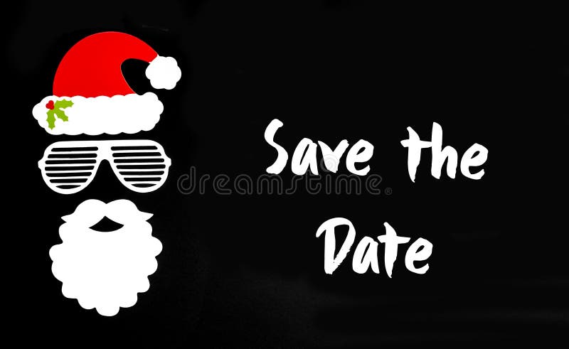Santa Claus Paper Mask, Black Background, Text Save the Date Stock ... Santa Claus Paper Mask, Black Background, Text Save the Date Stock ...