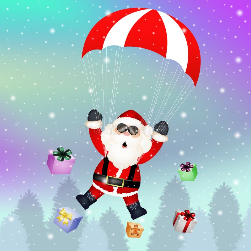 Funny Cartoon Parachute Santa Claus Stock Vector - Illustration of ...