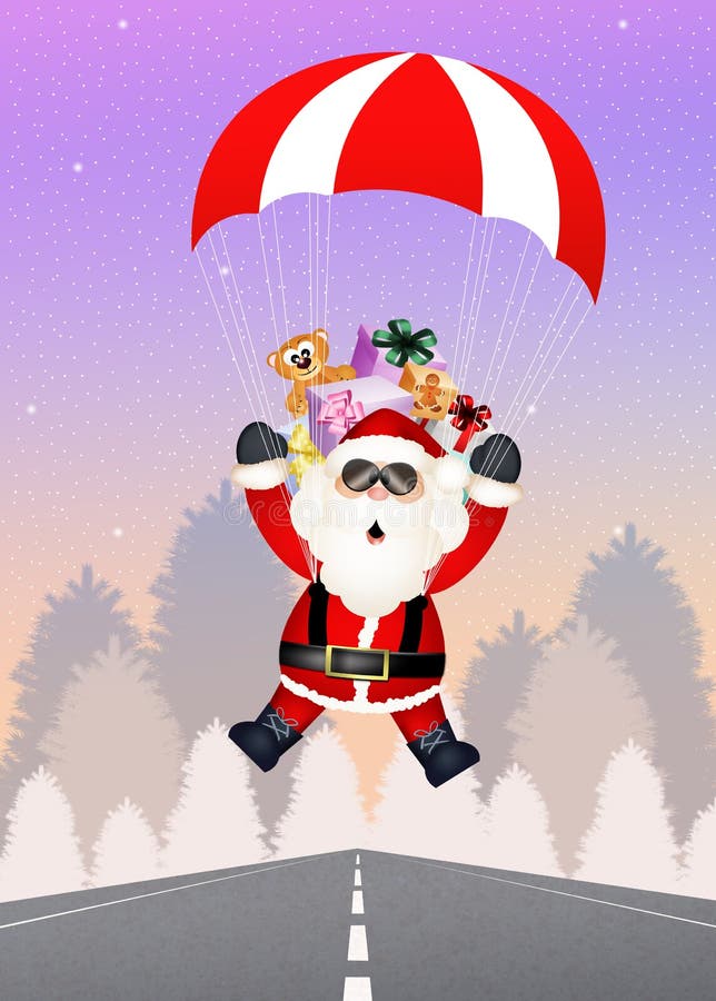 Santa Claus Parachuting stock vector. Illustration of adventure - 16612281