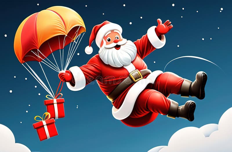 Santa Claus on a Parachute with Presents at 5-10-2024 Stock ...