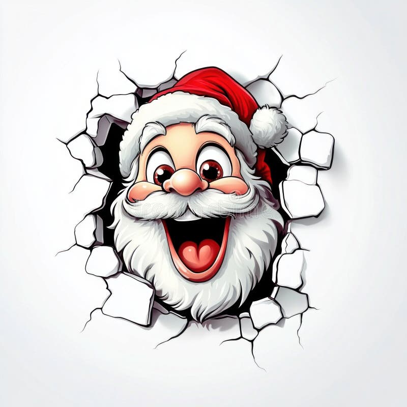 Santa Claus Peeking through a Wall on a White Background Stock ...