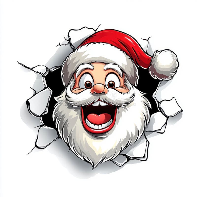 Santa Claus Peeking through a Wall on a White Background Stock ...