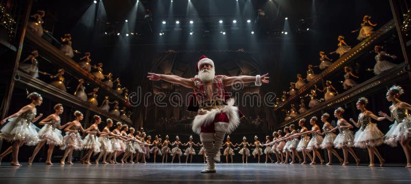 Santa Claus Performs Ballet on Stage with Large Group of Ballerinas in ...