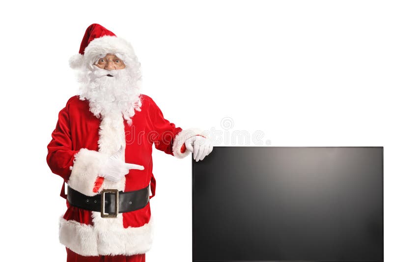 Santa Claus Pointing at a Tv Screen Stock Image - Image of happy ...