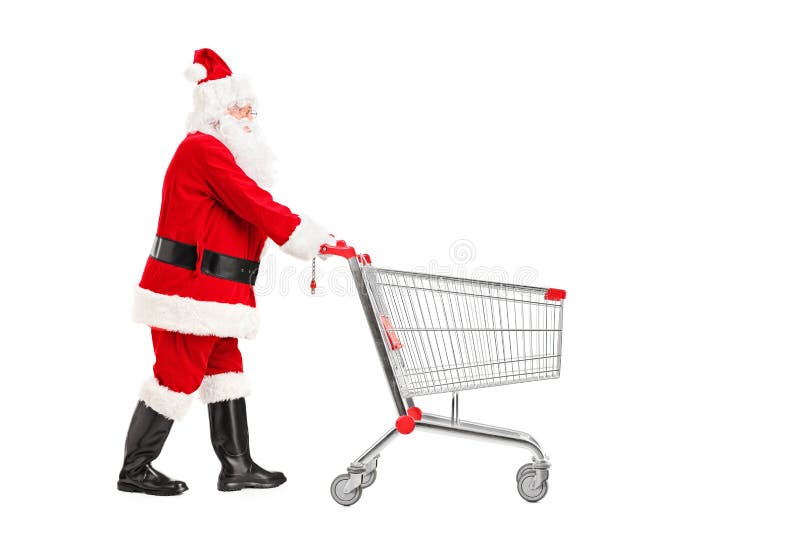 Santa pushing sleigh stock illustration. Illustration of walking - 12038801